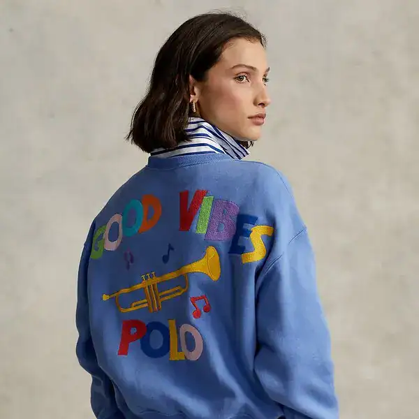 Ralph Lauren Good Vibes Embroidered Fleece Sweatshirt In Lake Blue